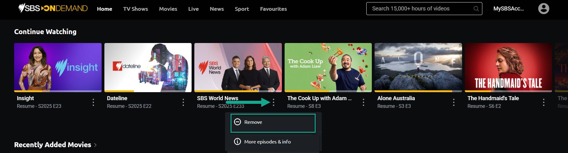 How do I remove shows from my Continue Watching area on SBS On Demand ...